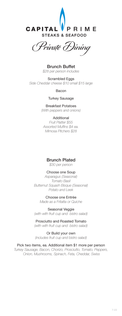 Private Dining Brunch Menu | Capital Prime